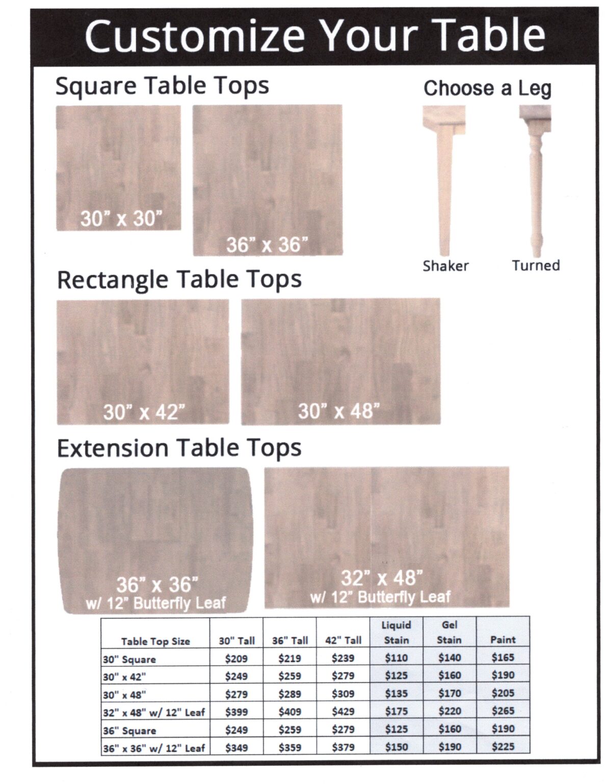 Build Your Own Table [Square] - Wood You Furniture of Gainesville, Inc